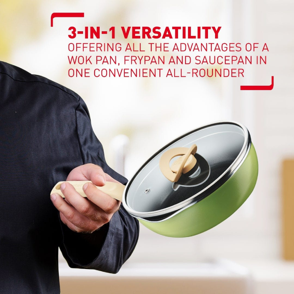 Tefal One Pick Pot Pan 22cm Deep Pan with Glass Lid (Green) | G16525 | BANHUAT.COM